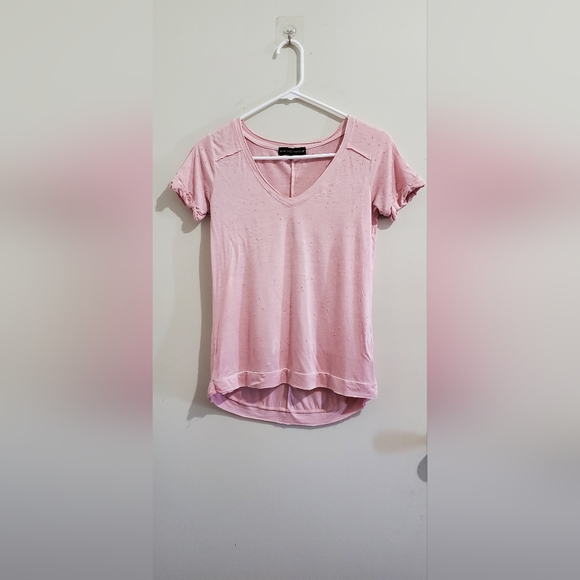 Almost Famous | Tops | Distressed Baby Pink Tshirt | Poshmark